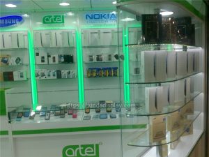 Bespoke Mobile Shop Wall Showcase Design - Custom Retail Display Shop ...